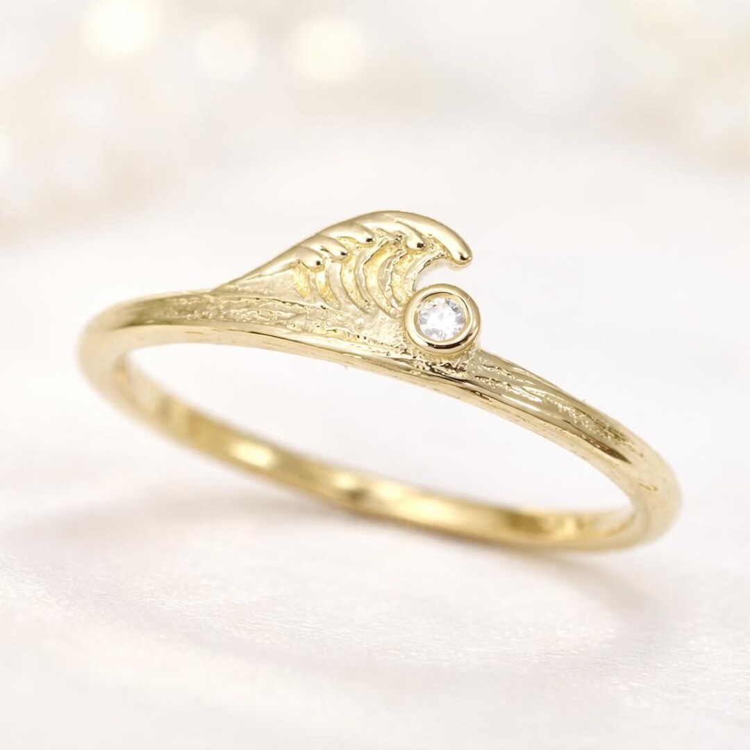 Diamond Wave Ring: 14k Gold Ocean Jewelry - Etsy
