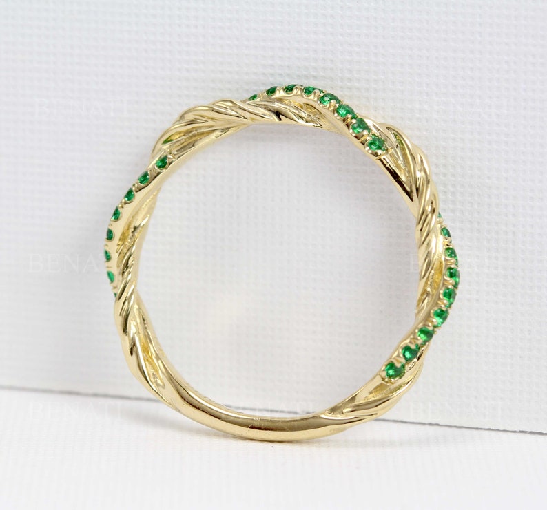 Twisted Emerald Wedding Band: 14k Gold Braided Rope Eternity Ring - Etsy