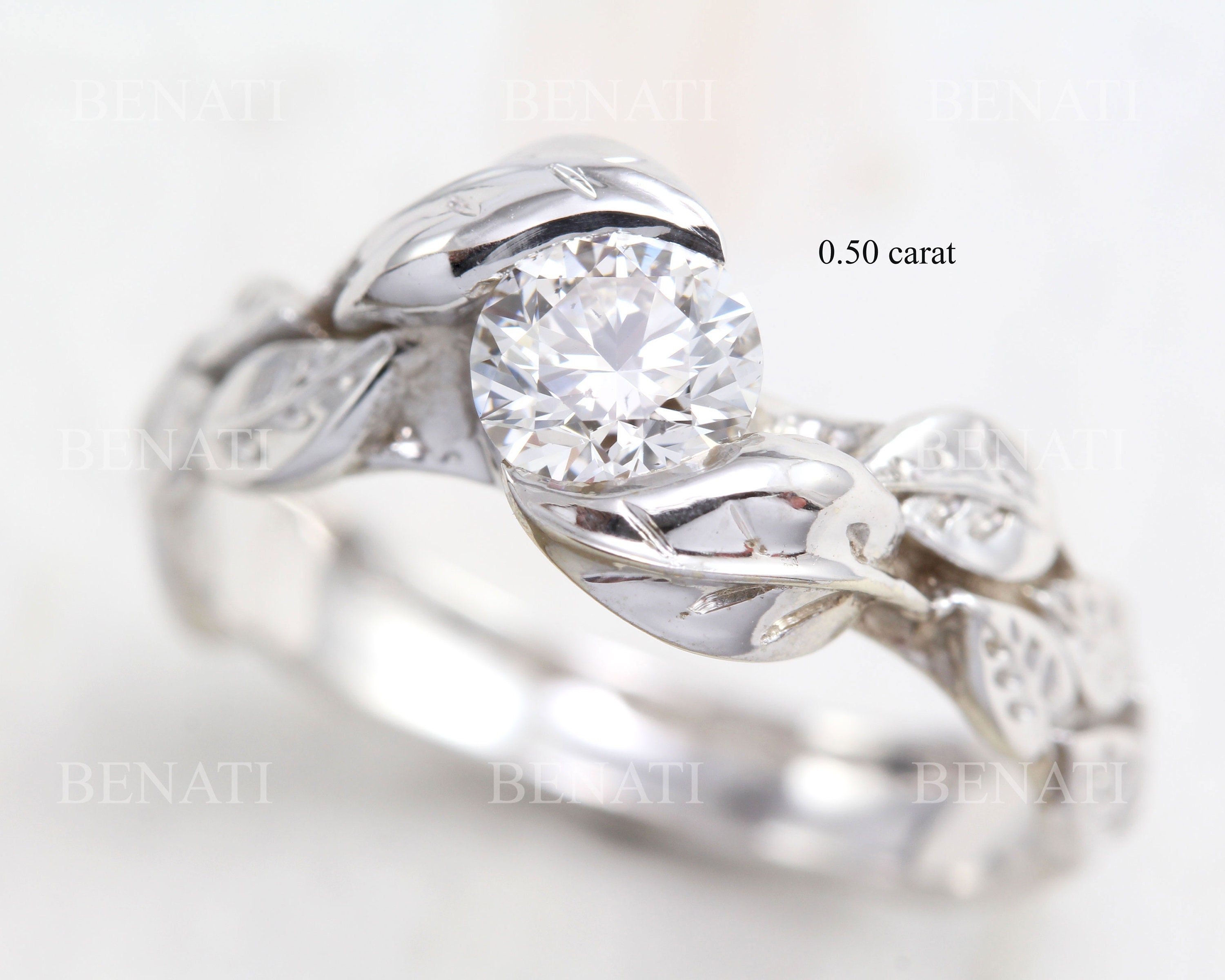 Leaf Diamond Engagement Ring Engagement Leaf Ring Leaves - Etsy Israel