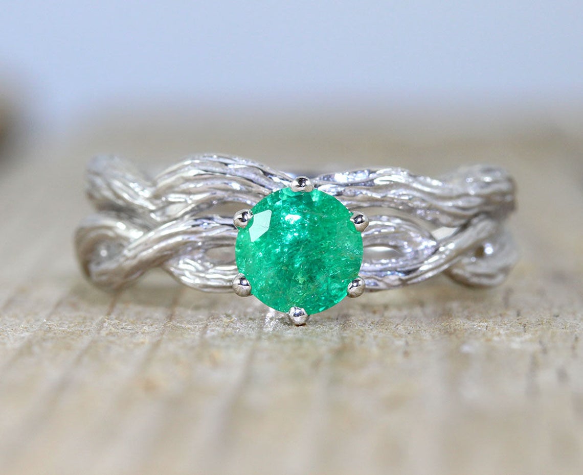 Wedding Ring Set Natural Emerald Bridal Set Engagement Ring - Etsy