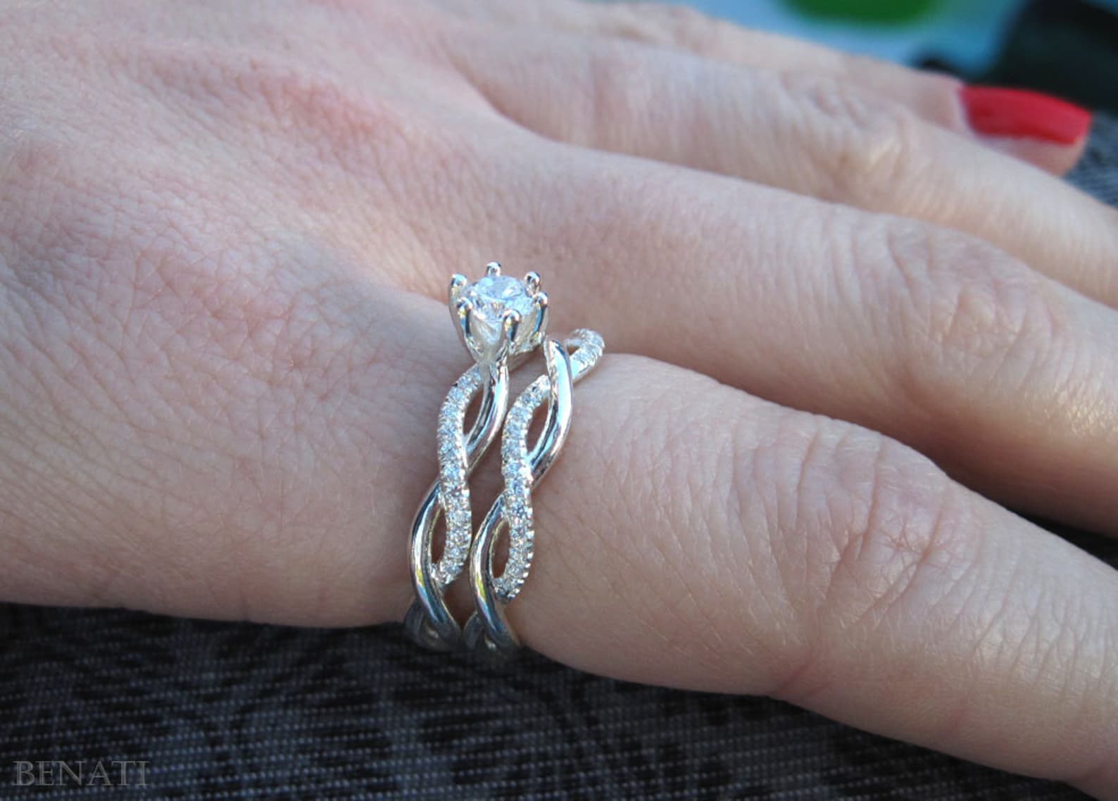 Diamond Infinity Ring Bridal Set Infinity Knot Engagement and - Etsy