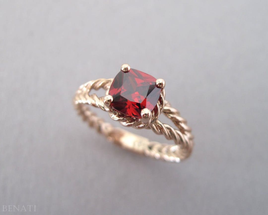 18k Ruby Engagement Ring, Cushion Ruby Braided Rope Engagement Ring ...