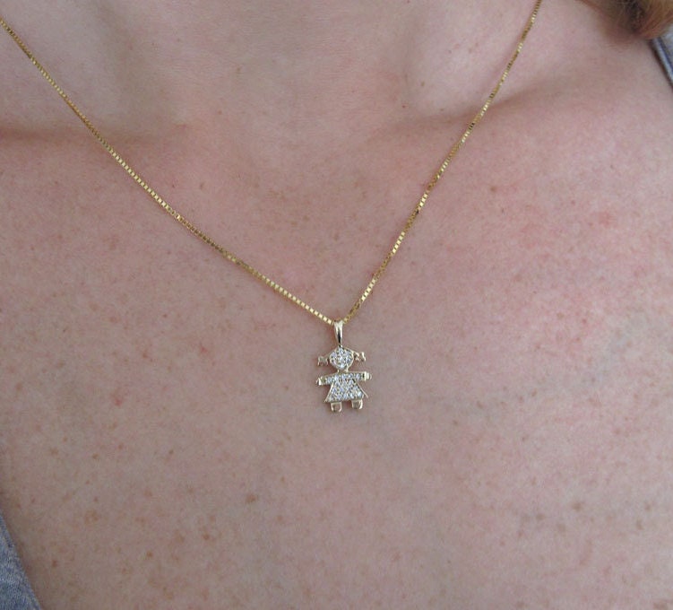 Gold girl baby pendant Child pendant 14k solid yellow gold | Etsy