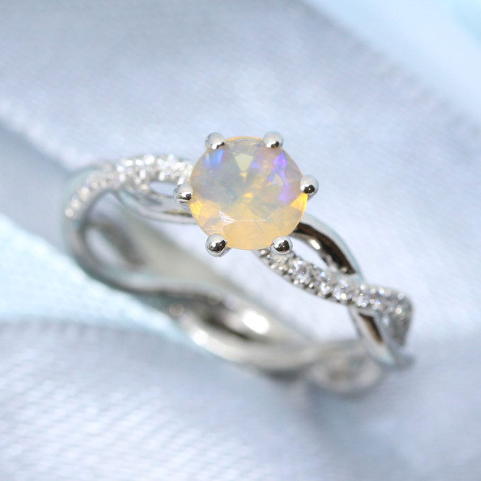 Natural Opal Infinity Knot Diamond Engagement Ring Opal - Etsy