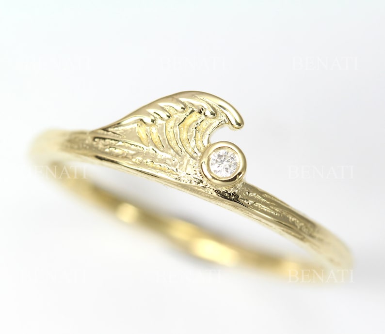 Diamond Wave Ring 14k Gold Wave Ring Sea Wave Shaped Gold - Etsy