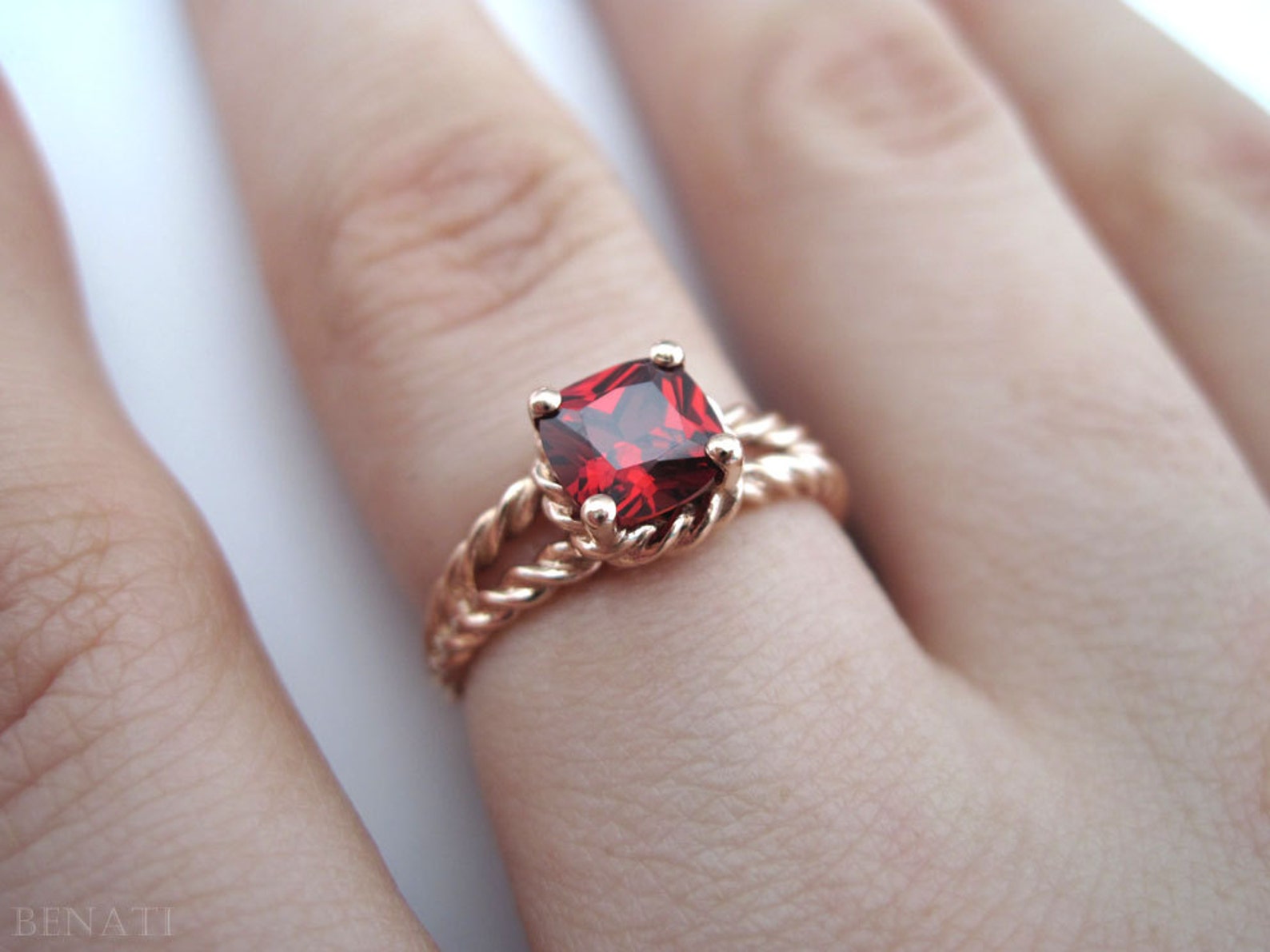 18k Ruby Engagement Ring Cushion Ruby Braided Rope Engagement | Etsy