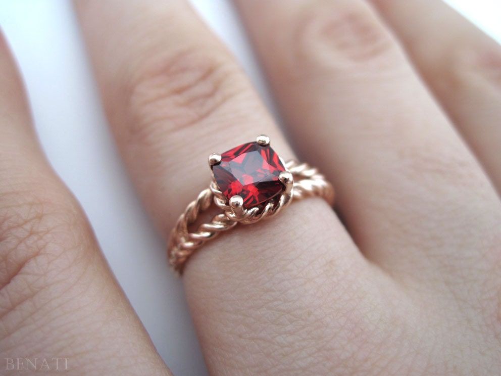 18k Ruby Engagement Ring Cushion Ruby Braided Rope Engagement | Etsy