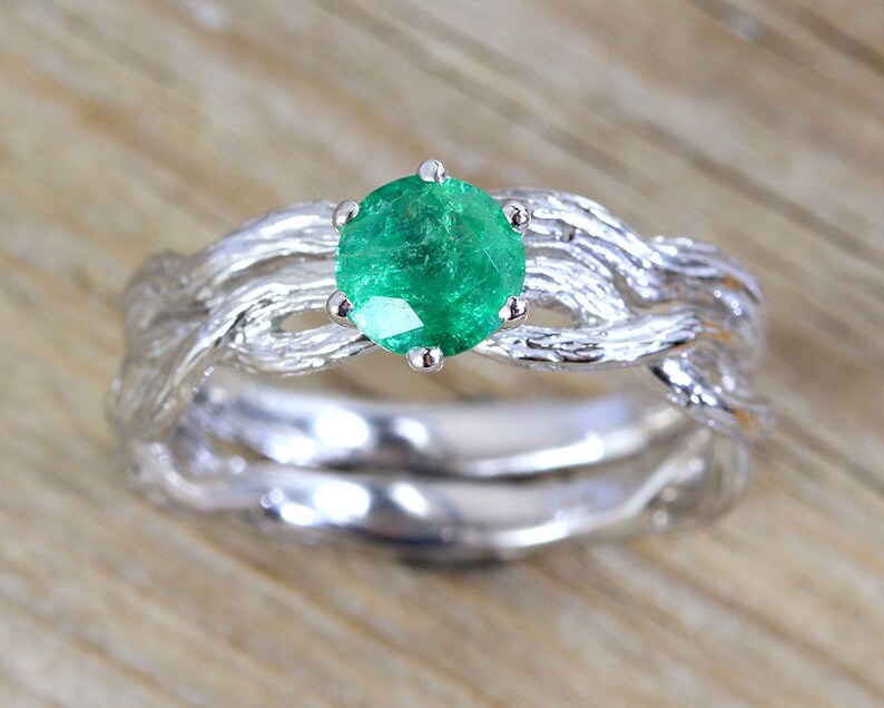 Wedding Ring Set Natural Emerald Bridal Set Engagement Ring - Etsy