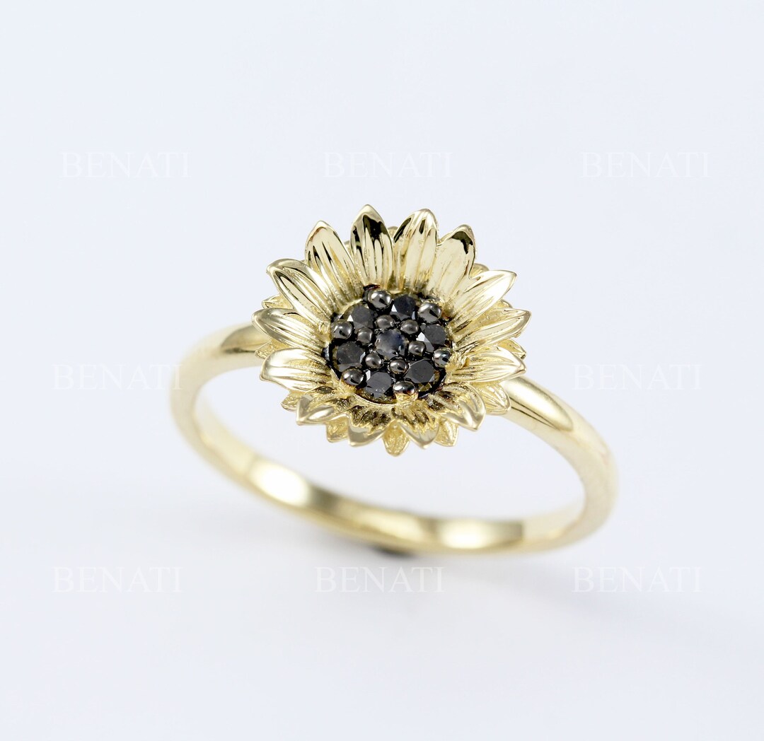14k Gold Sunflower Ring, Flower Ring, Fine Jewelry, Artistic Ring, Sunflower Jewelry, Fall ...