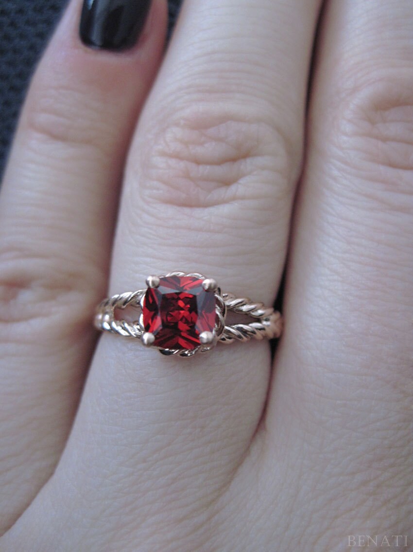 18k Ruby Engagement Ring Cushion Ruby Braided Rope Engagement - Etsy