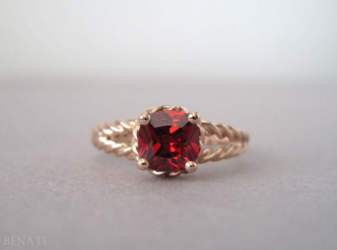 18k Ruby Engagement Ring Cushion Ruby Braided Rope Engagement - Etsy