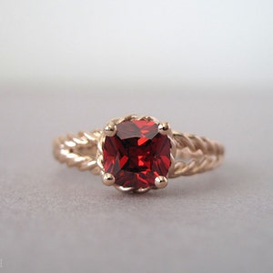 18k Ruby Engagement Ring, Cushion Ruby Braided Rope Engagement Ring ...