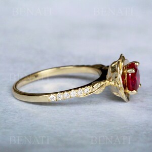 Flower Engagement Ring, Ruby Rose Ring 1 Carat Solitaire Floral ...