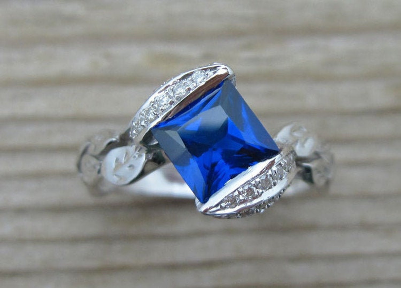 Sapphire Leaf Engagement Ring Princess Sapphire Ring Nature - Etsy