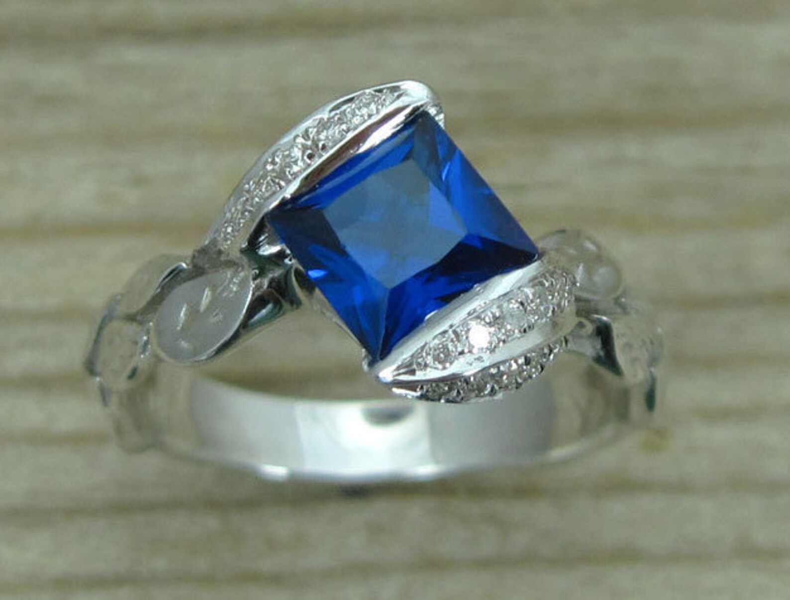 Sapphire Leaf Engagement Ring Princess Sapphire Ring Nature - Etsy