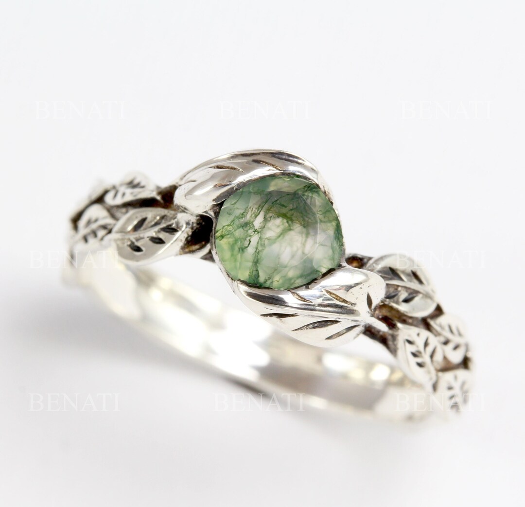 Moss Agate Leaf Ring Silver, Moss Agate Leaf Ring, Leaves Ring ...