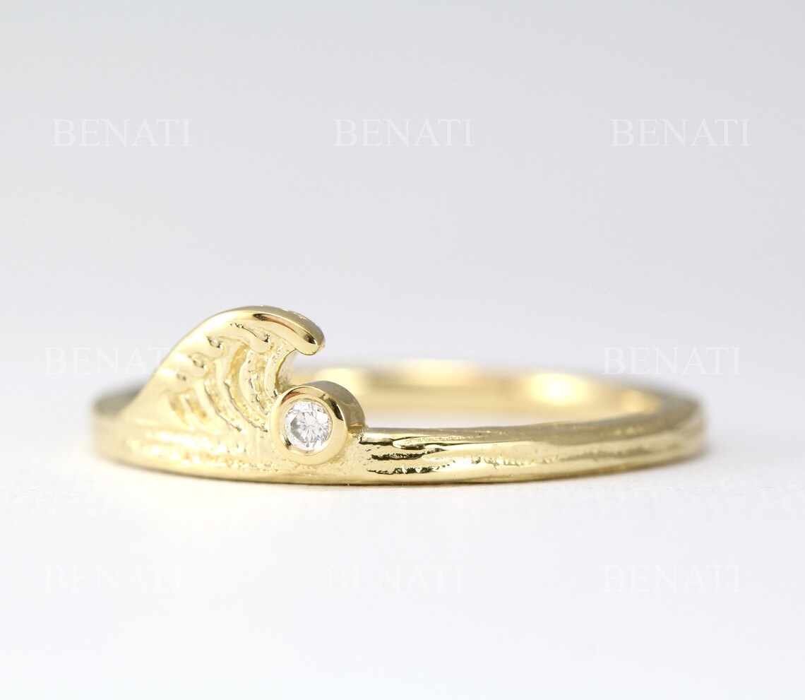 Diamond Wave Ring 14k Gold Wave Ring Sea Wave Shaped Gold - Etsy