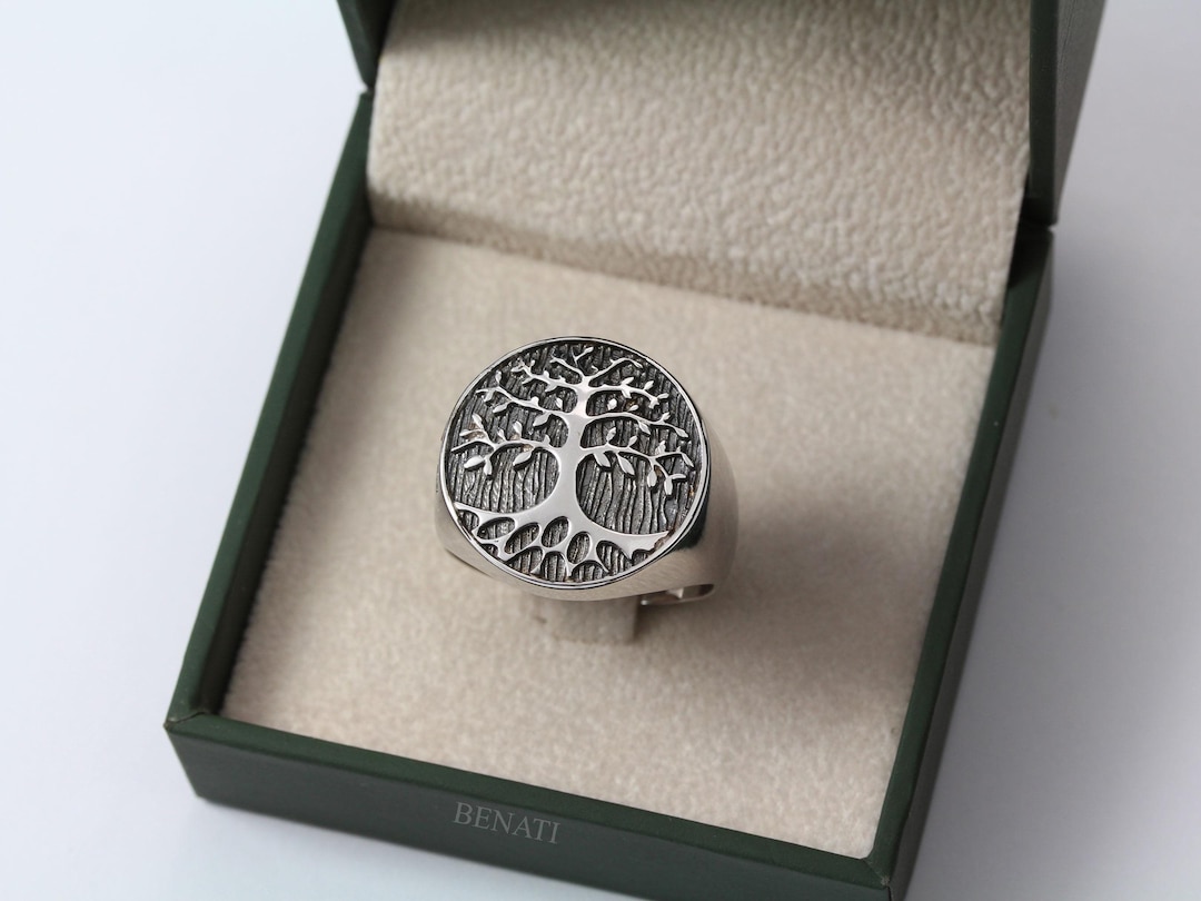 Tree of Life Ring, Sterling Silver Signet Ring, Mens Tree Ring, Viking ...