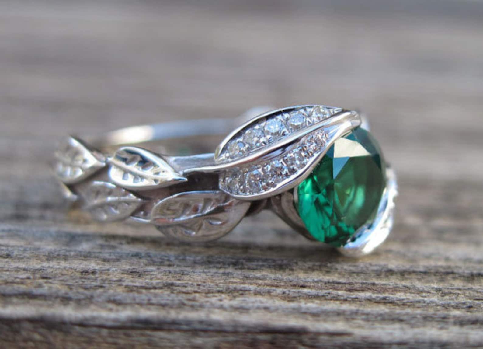 Gold Leaf Ring Emerald Leaf Engagement Ring Emerald - Etsy