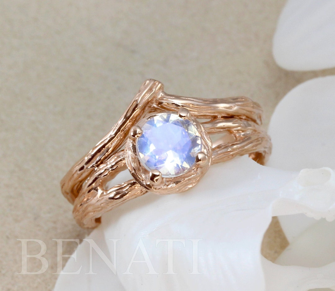 Wedding Set With Moonstone Wood Engagement Ring Bridel Set - Etsy