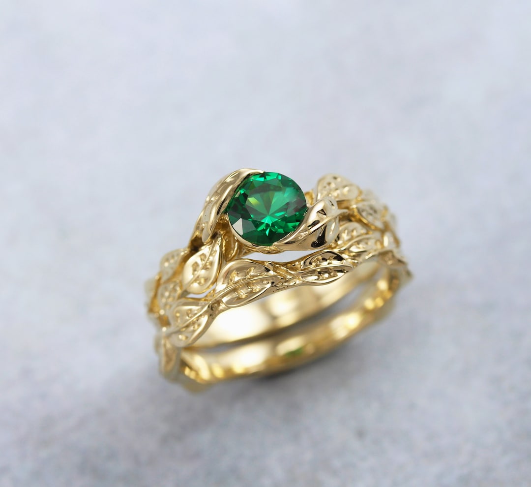 Wedding Set, Leaf Ring Set, Leaf Ring Wedding Set, Leaf Engagement Ring ...