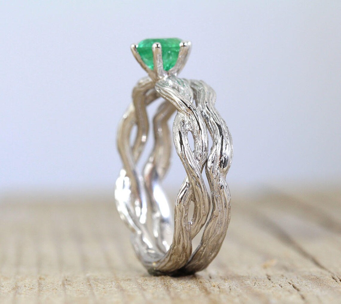 Wedding Ring Set Natural Emerald Bridal Set Engagement Ring | Etsy