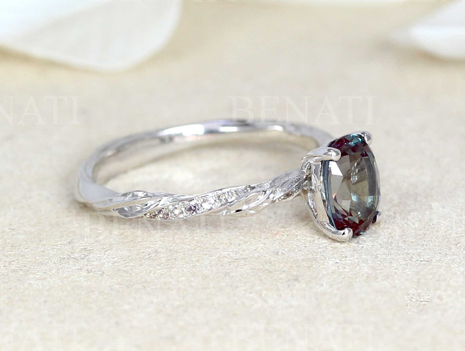 Alexandrite Leaf Engagement Ring: 14k Gold Nature Inspired Band - Etsy