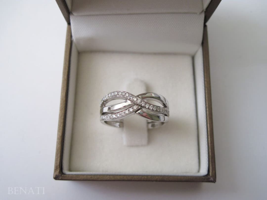 Diamond Infinity Knot Engagement Ring Set: 14k White Gold Matching ...