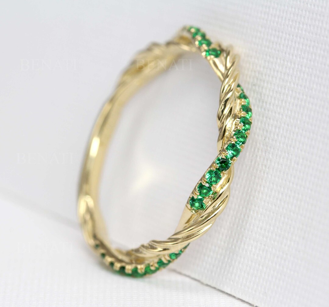 Twisted Emerald Wedding Band: 14k Gold Braided Rope Eternity Ring - Etsy