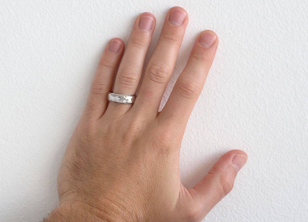 Hammered Mens Wedding Band 7mm Rustic Man Wedding Ring | Etsy