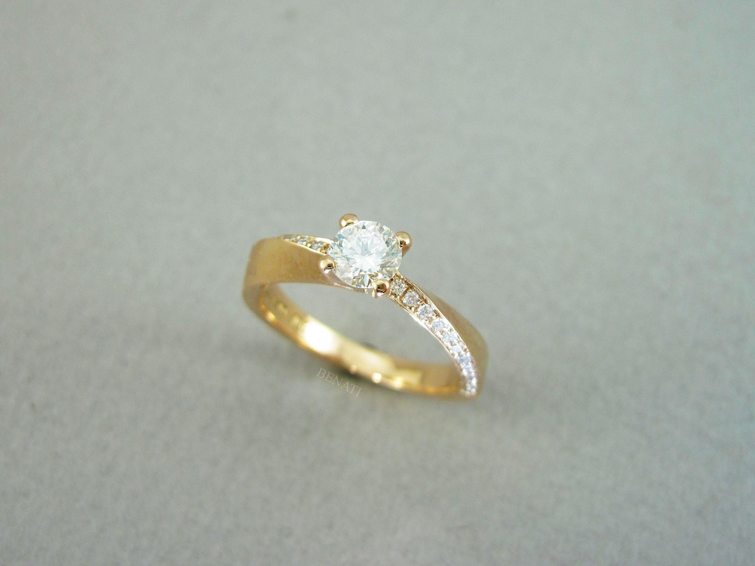 Mobius Wave Diamond Engagement Ring: 14k Yellow Gold Art Deco Ring - Etsy