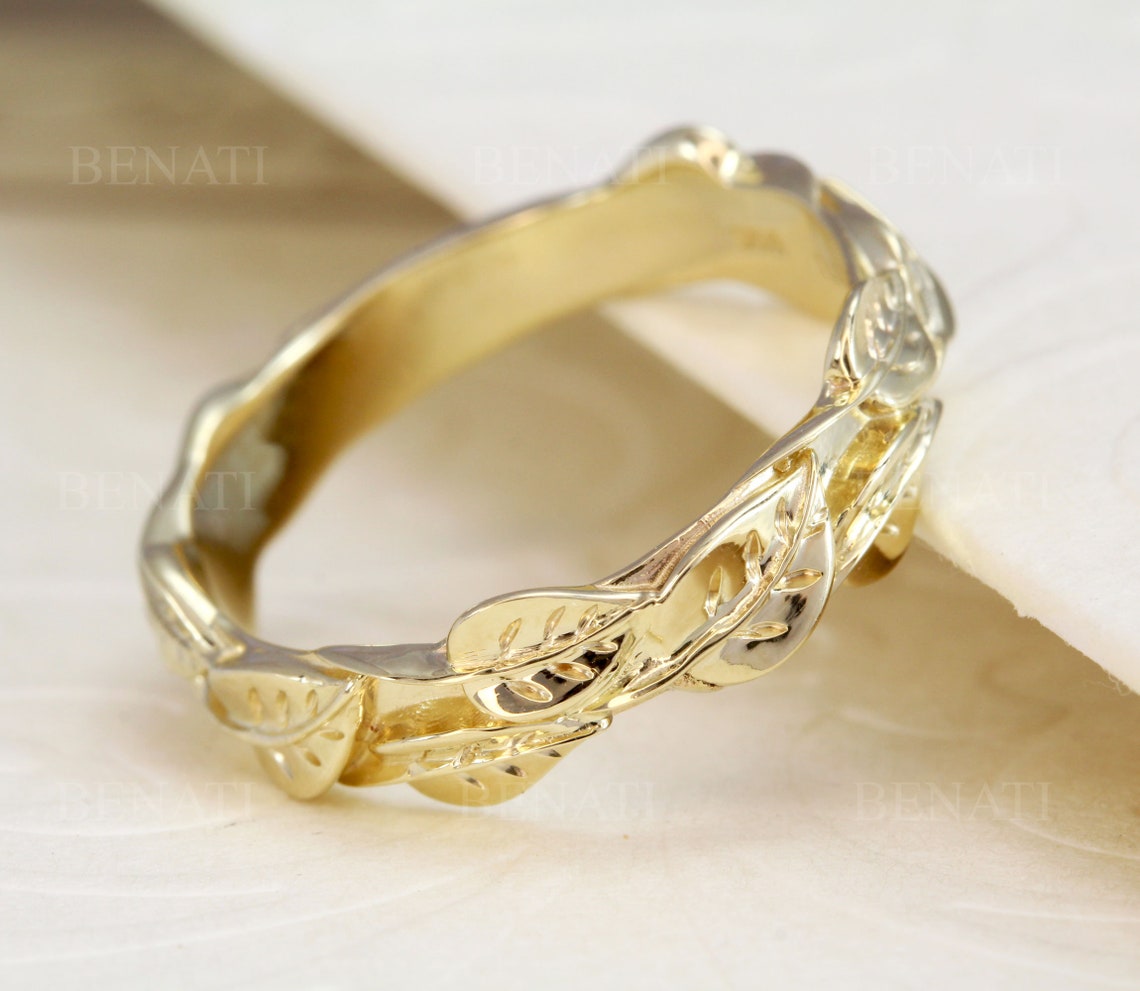Gold Leaf Wedding Ring Gold Wedding Leaf Ring Leaves Wedding - Etsy Israel