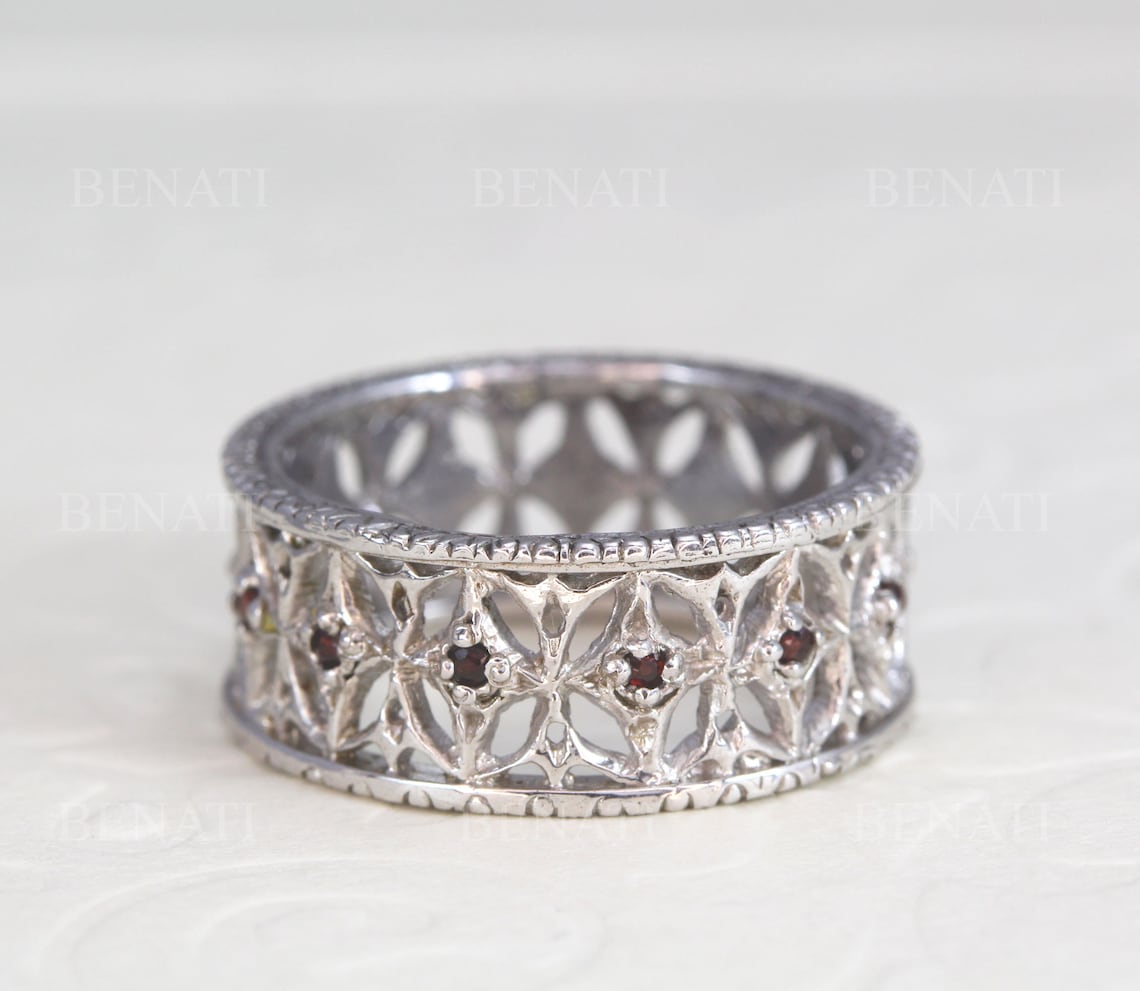 White Gold Filigree Ring Filigree Wedding Band Diamond | Etsy