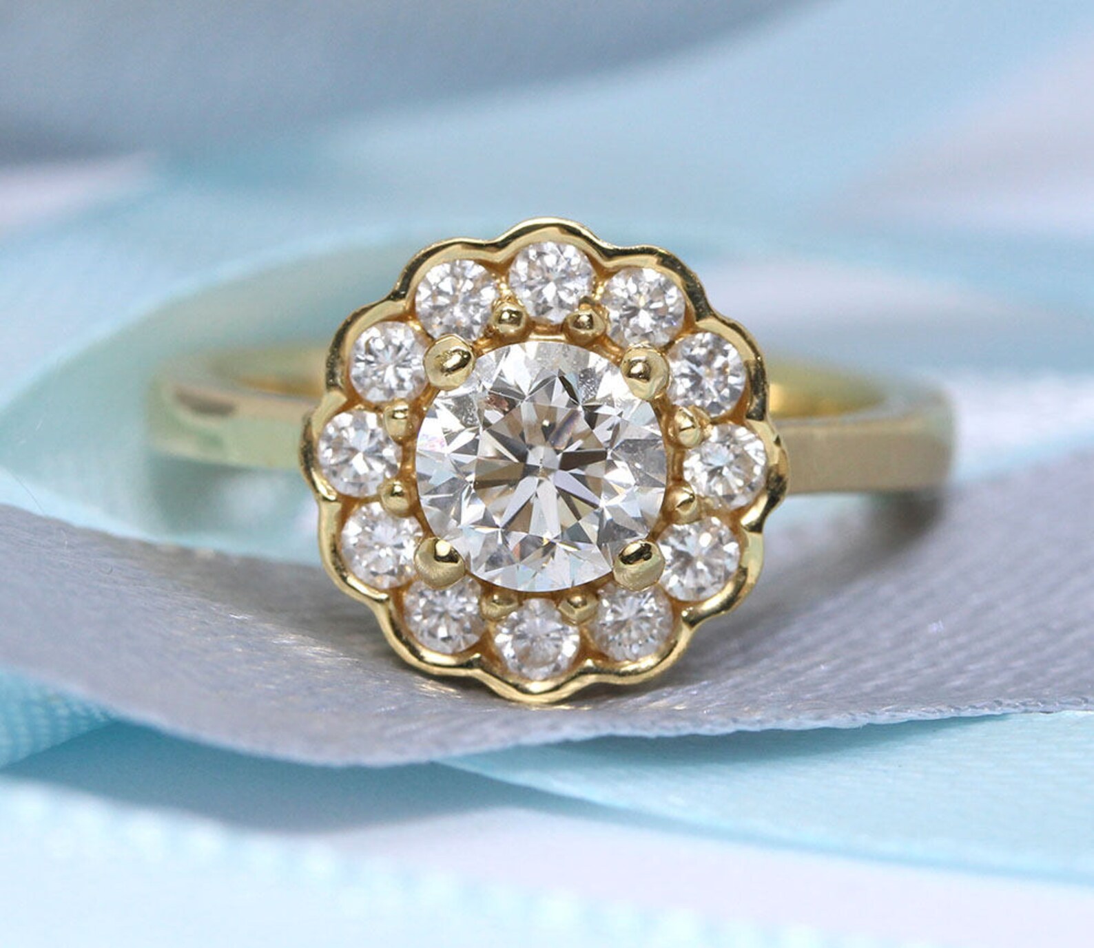 1.26 Carat Diamond Engagement Ring Vintage Style Cluster | Etsy