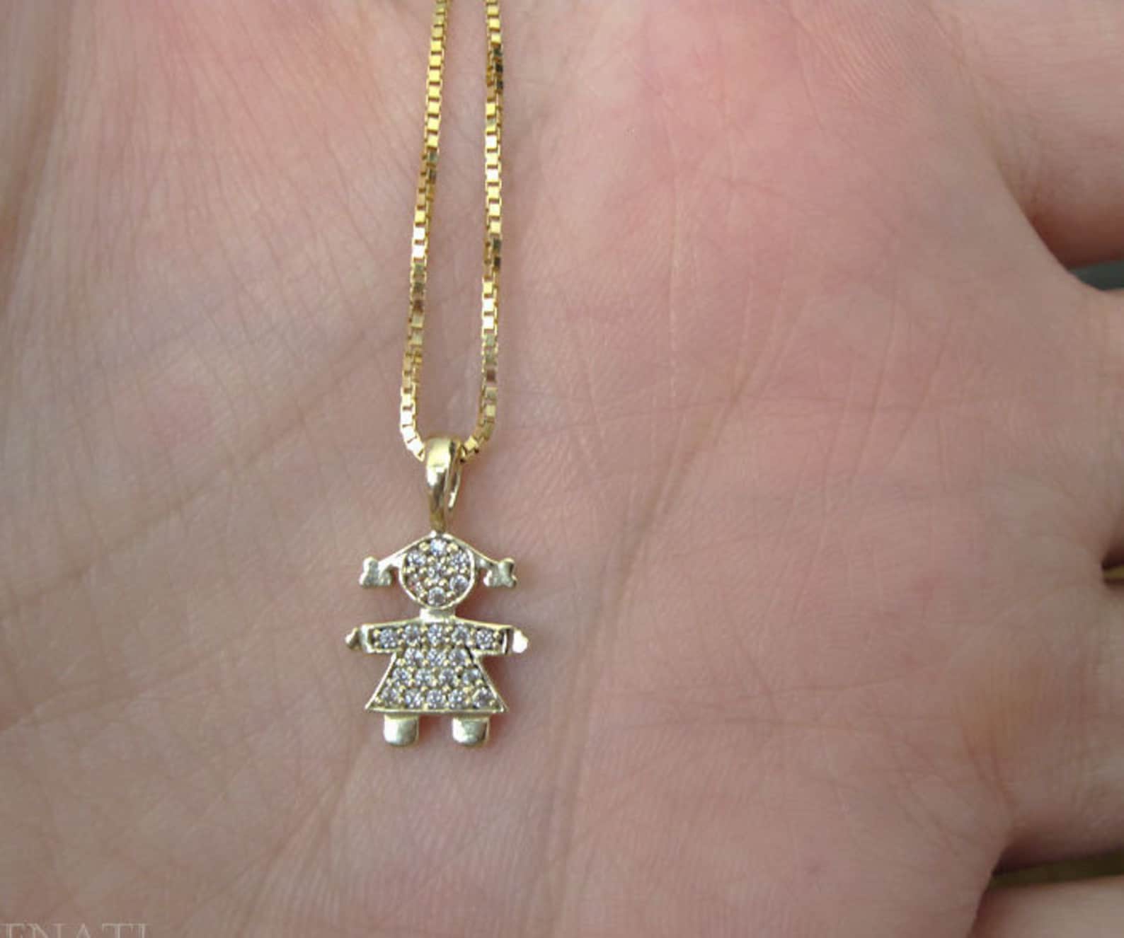 Gold girl baby pendant Child pendant 14k solid yellow gold | Etsy