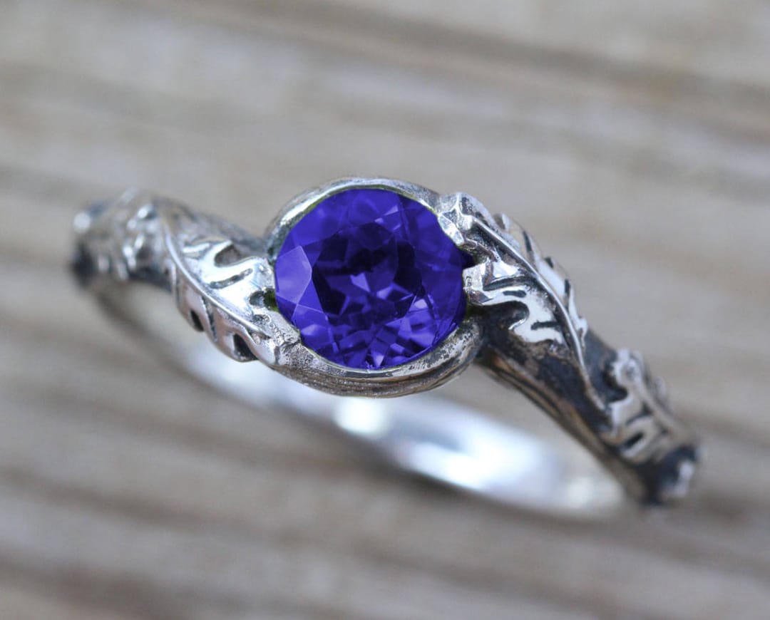 Sapphire Leaf Ring: Sterling Silver Nature Inspired Ring - Etsy