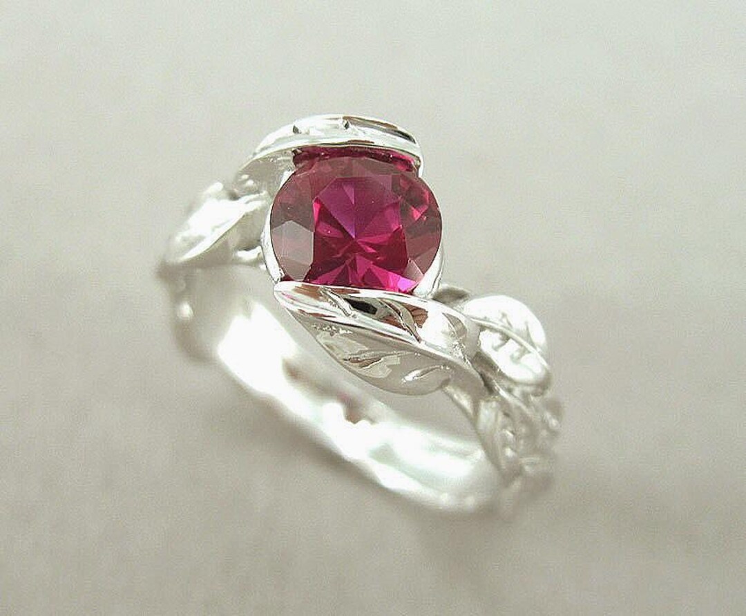 Ruby Leaf Engagement Ring, Leaves Engagement Ring, Gemstone Solitaire ...