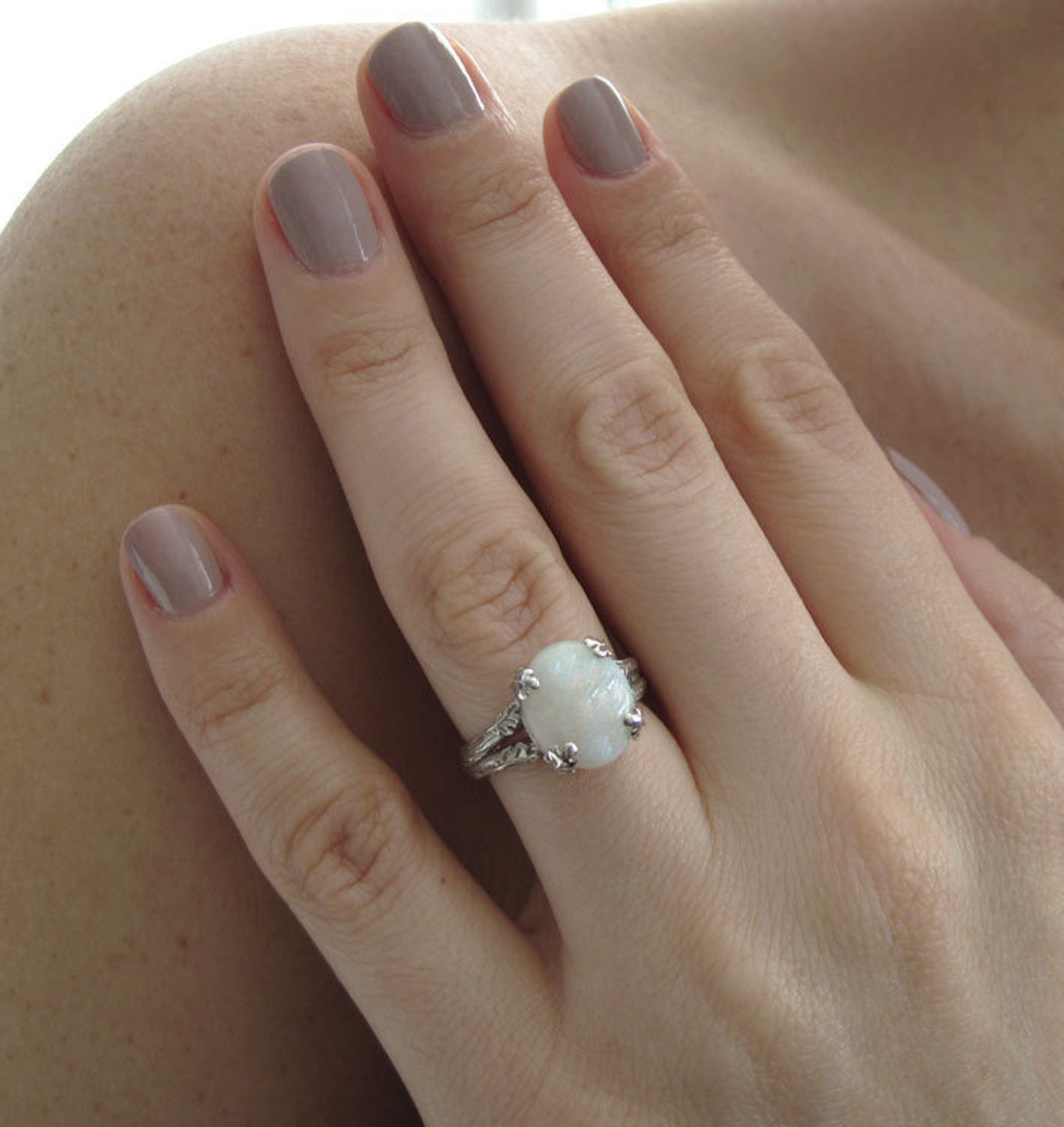 Big Natural Opal Oval Bark Leaf Engagement Ring Opal Leaves | Etsy