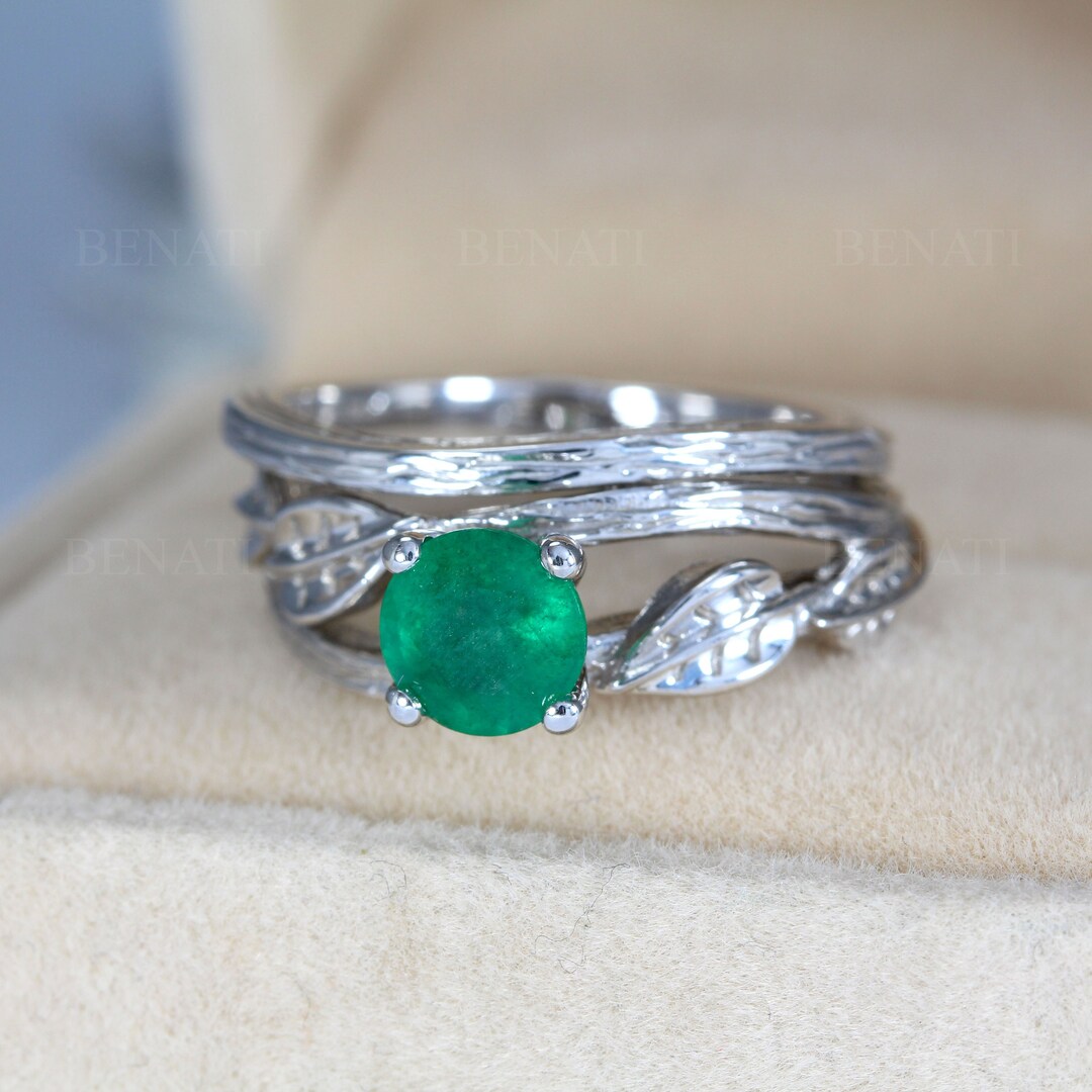 Unique Leaves Wedding Ring Set, Bridal Bark Twig Ring Set, Matching ...