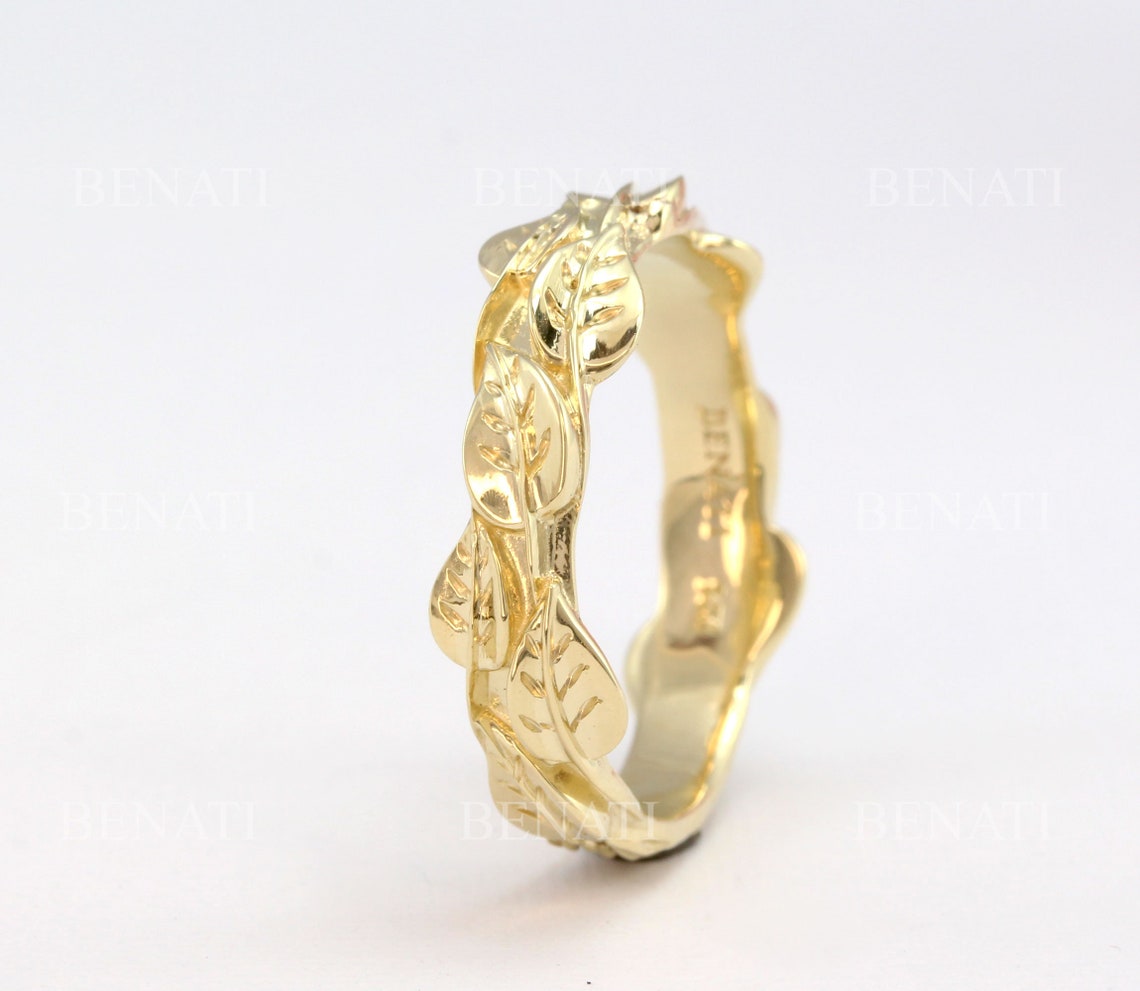 Gold Leaf Wedding Ring Gold Wedding Leaf Ring Leaves Wedding - Etsy Israel