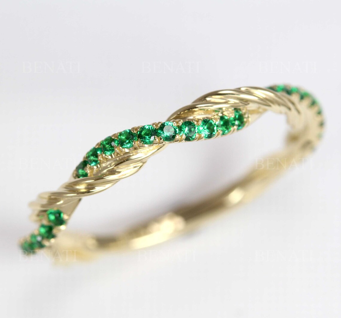 Twisted Emerald Wedding Band: 14k Gold Braided Rope Eternity Ring - Etsy