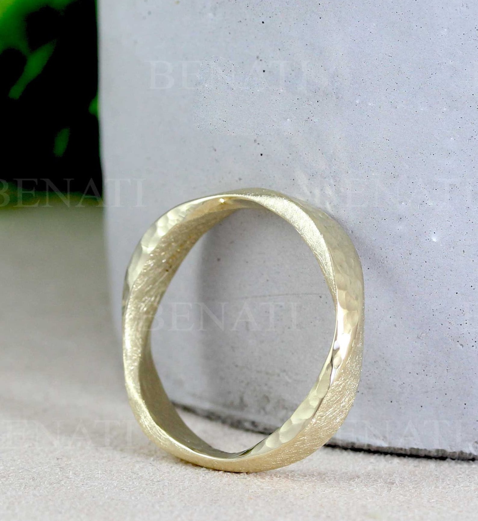 14K Gold Mobius Eternity Mens Wedding Band Gold Textured - Etsy