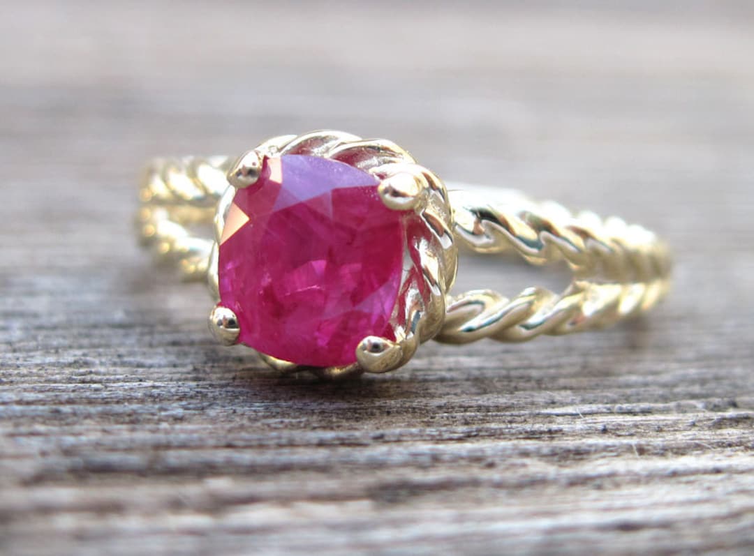 Ruby Engagement Ring, Cushion Ruby Braided, Rope Engagement Ring ...