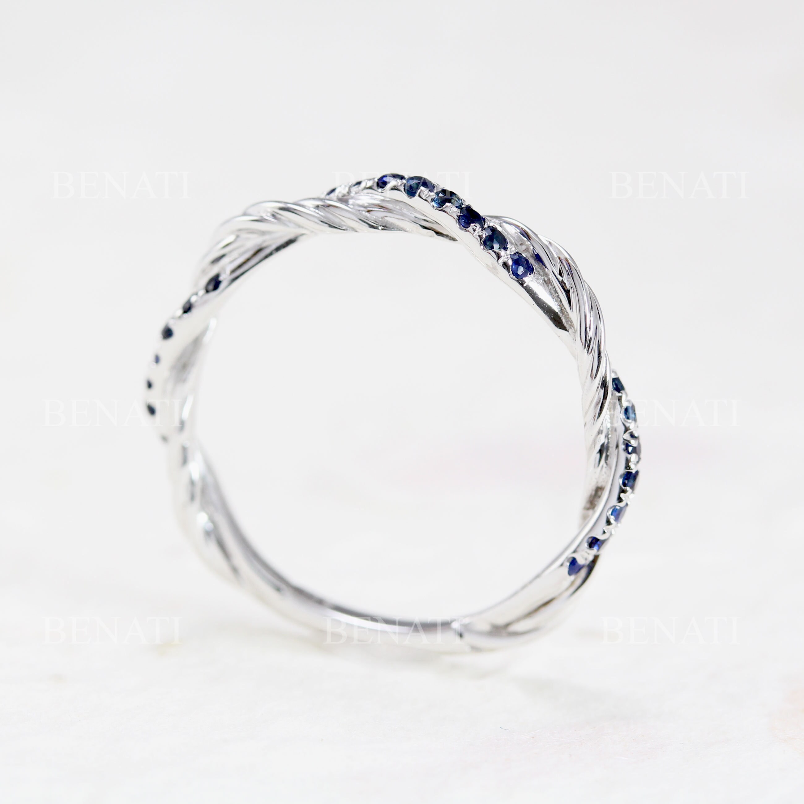 Sapphire Infinity Knot Wedding Band: 14k White Gold Twisted Rope Ring ...
