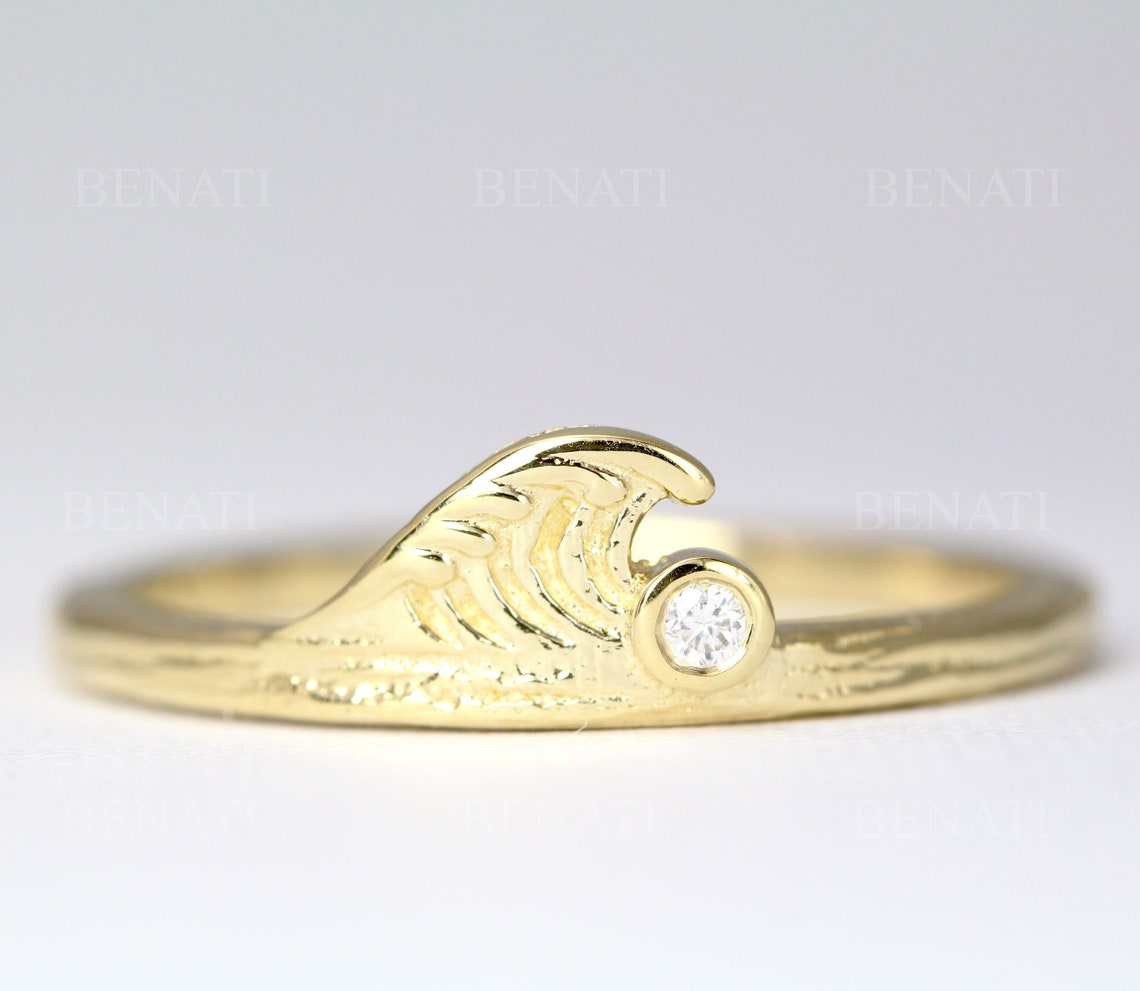 Diamond Wave Ring 14k Gold Wave Ring Sea Wave Shaped Gold - Etsy