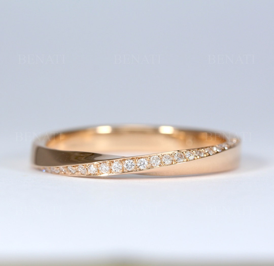 Rose Gold Diamond Mobius Wedding Band, 18k 14k Diamond Eternity Band ...