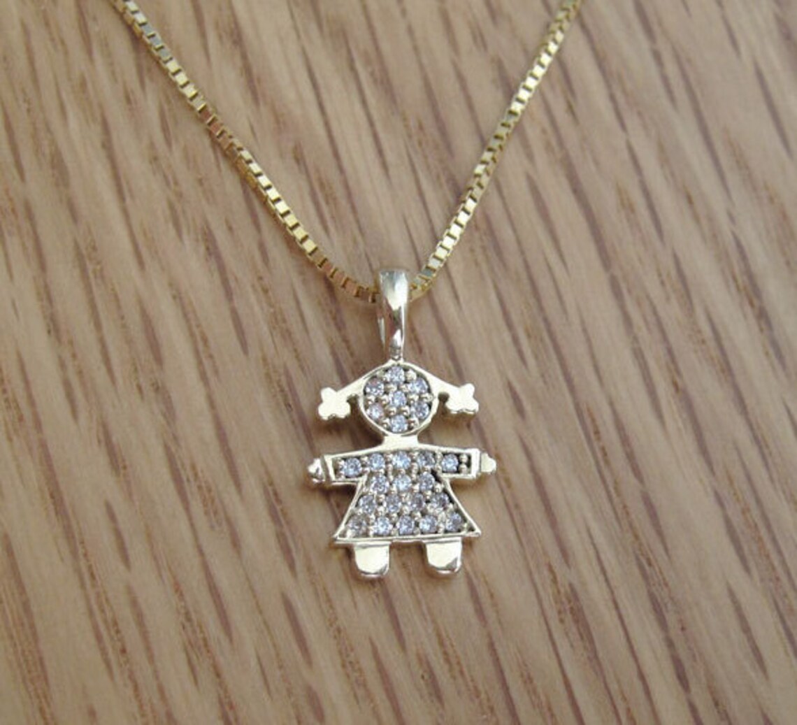 Gold girl baby pendant Child pendant 14k solid yellow gold | Etsy