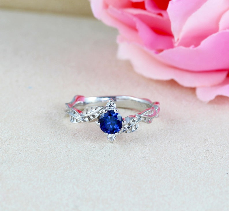 Sapphire Leaf Engagement Ring: Floral Vine, Lab Created Sapphire - Etsy