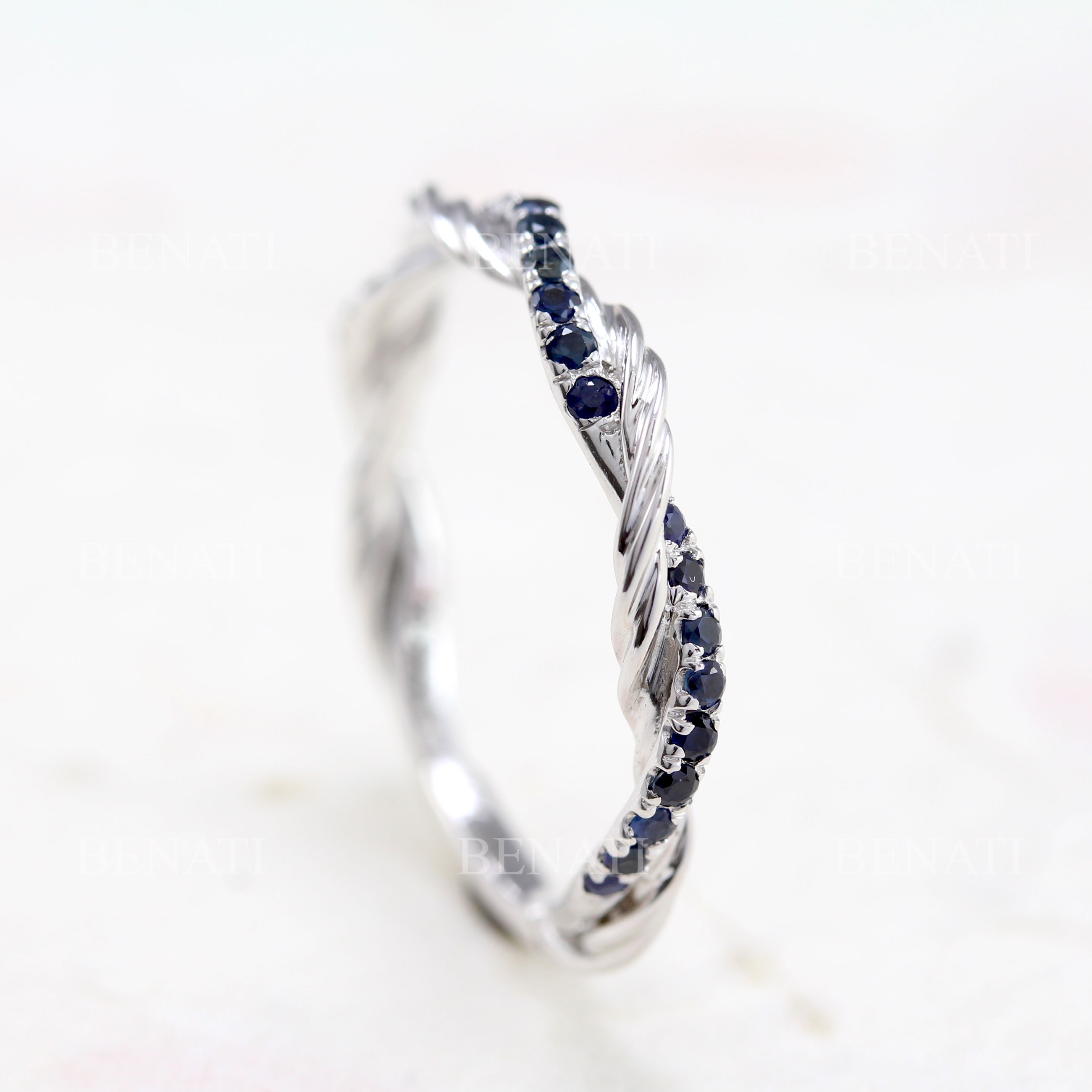 Sapphire Infinity Knot Wedding Band: 14k White Gold Twisted Rope Ring ...