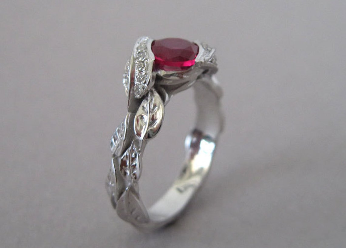 Ruby Leaf Ring Ruby Leaf Engagement Ring Diamond Ruby Leaf - Etsy